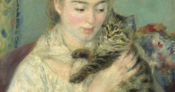 Pierre Auguste Renoir Woman With A Cat 1875 | Arthipo