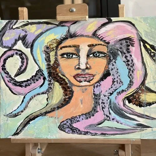 Octopus Woman Paintings Woman Holding Octopus, Acrylic Art Painting By